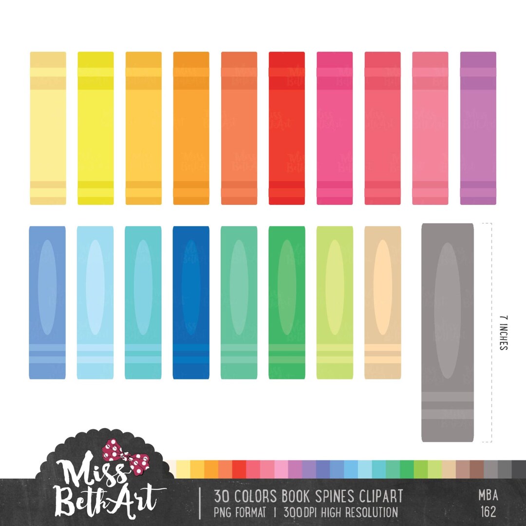30 Colors Book Spine Clipart (60 PNG) - Instant Download - Etsy