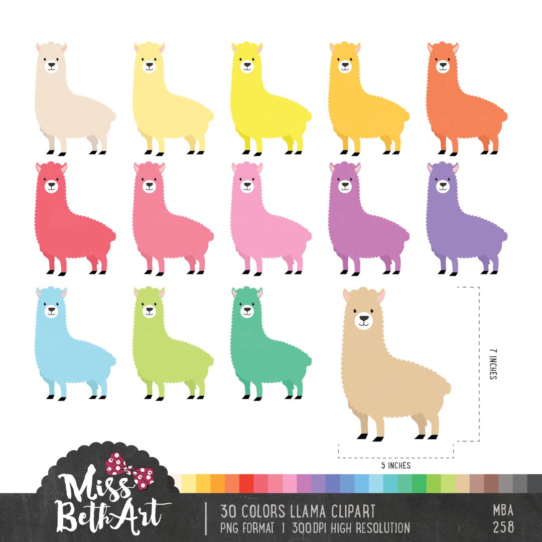 30 Colors Llama Clipart. Planner Clipart. School Clipart Instant ...