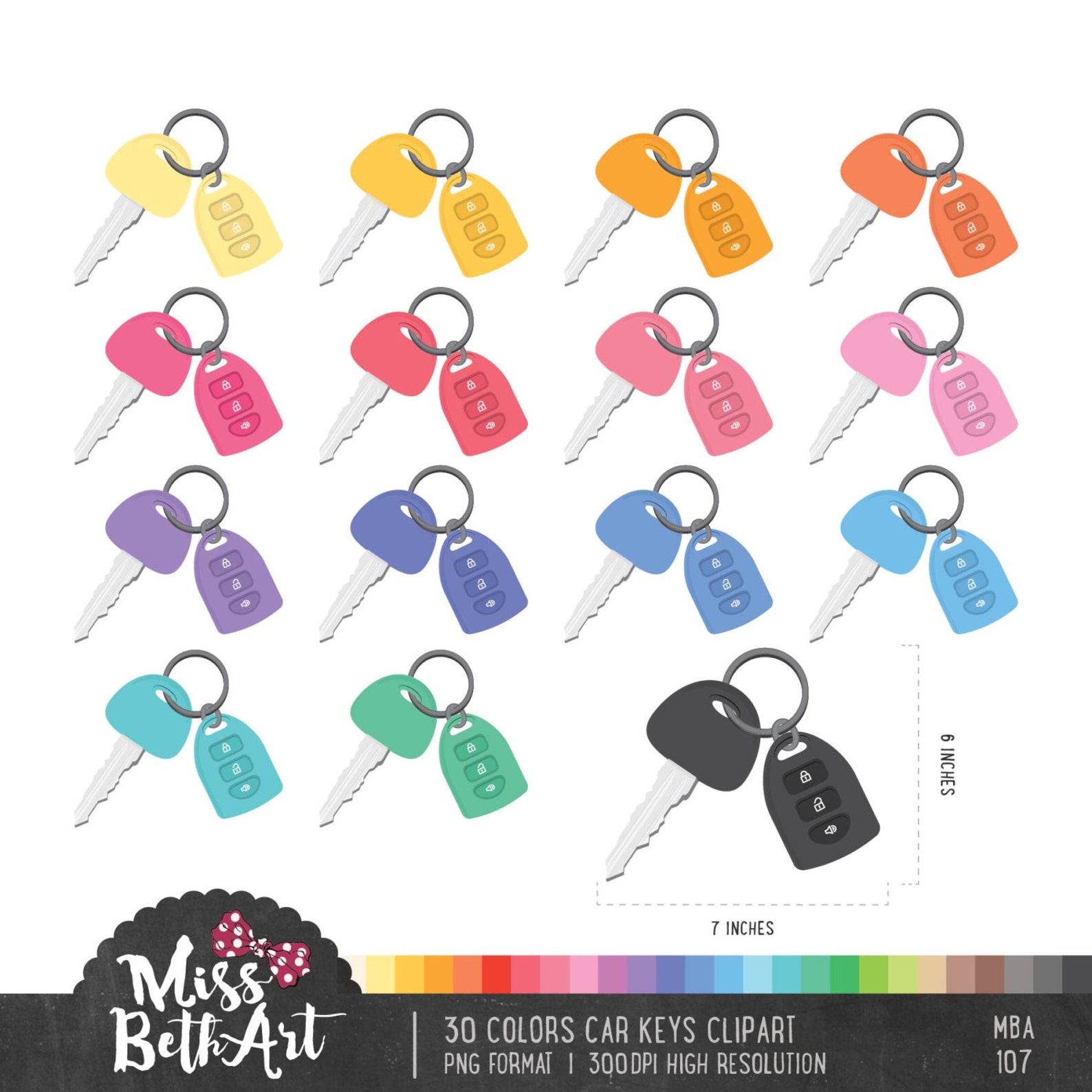 30 Colors Car Key Clipart Instant Download - Etsy