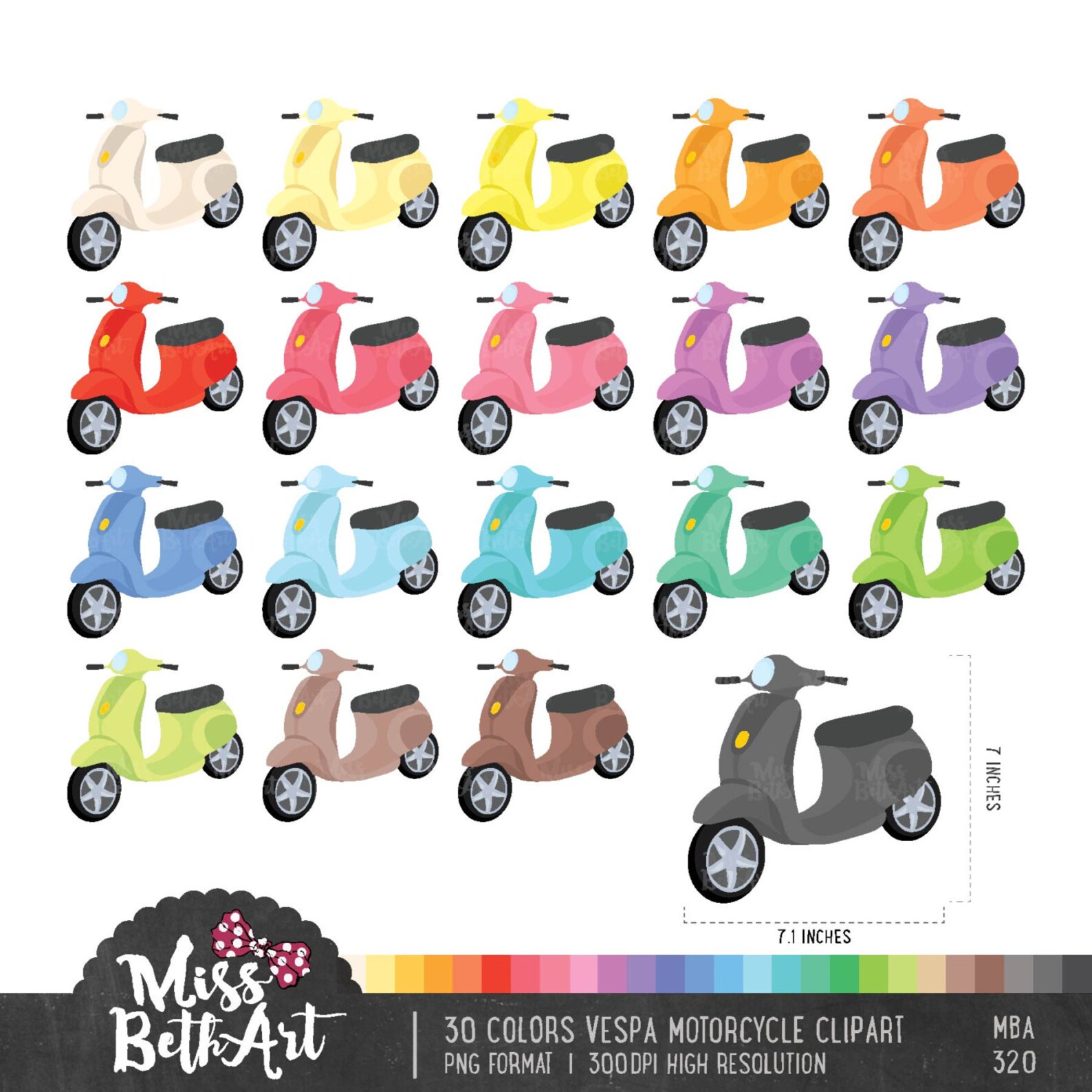 30 Colors Vespa Motorcycle Clipart Instant Download - Etsy