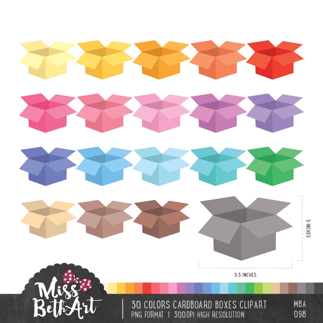 30 Colors Cardboard Boxes Clipart. Planner Clipart. School Clipart ...