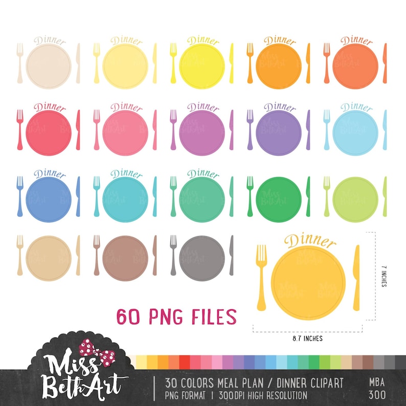 30 Colors Dinner / Meal Clipart. Planner Clipart. School - Etsy