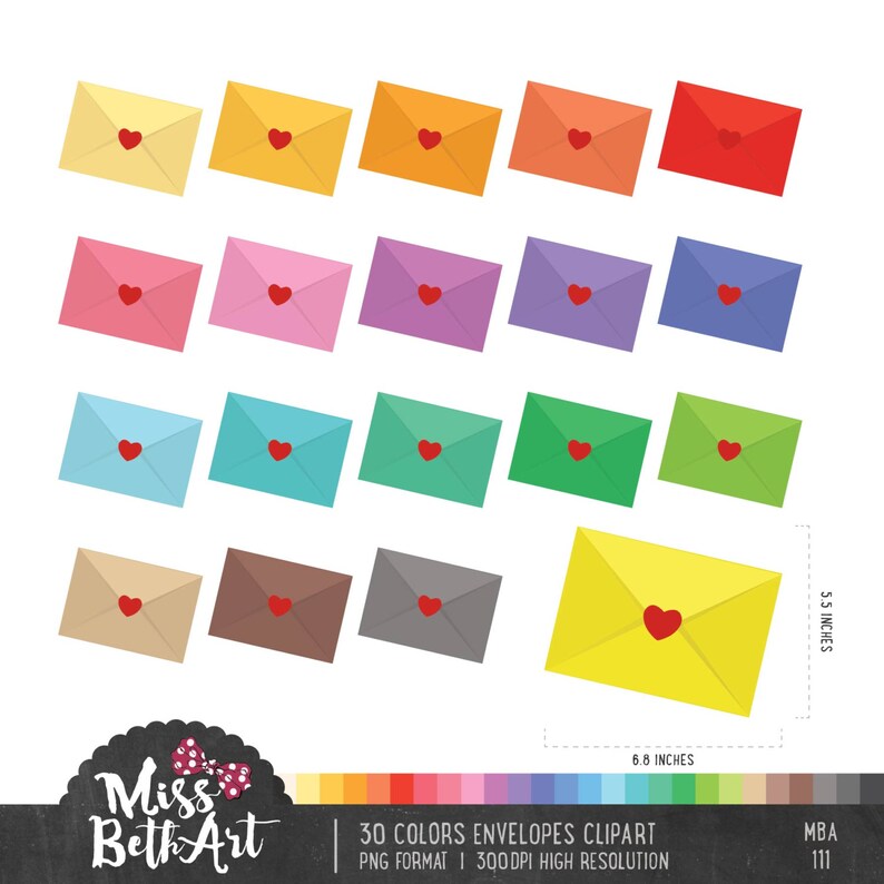 30 Colors Envelopes Clipart Instant Download - Etsy