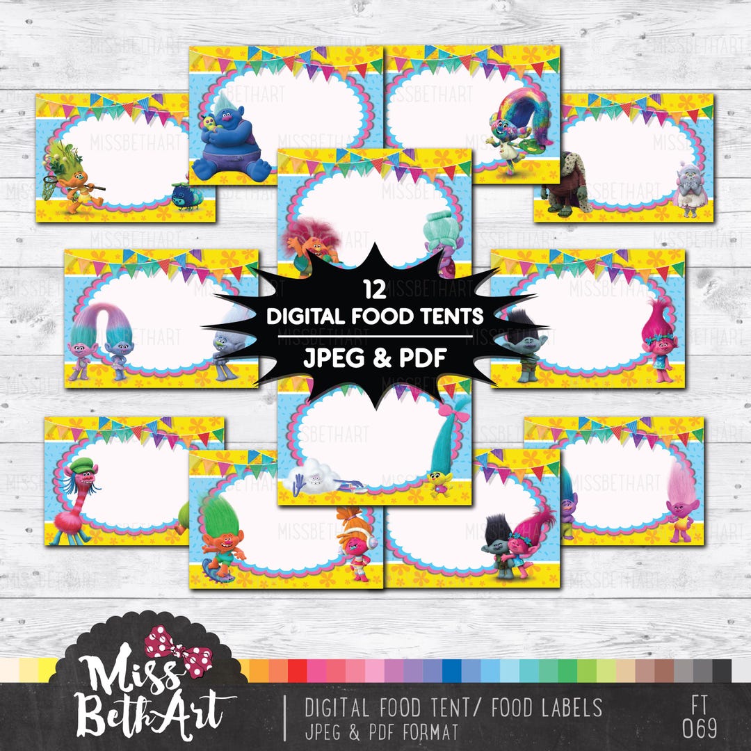 Instant Download - Digital Trolls Food Labels, Food Tent, Birthday ...