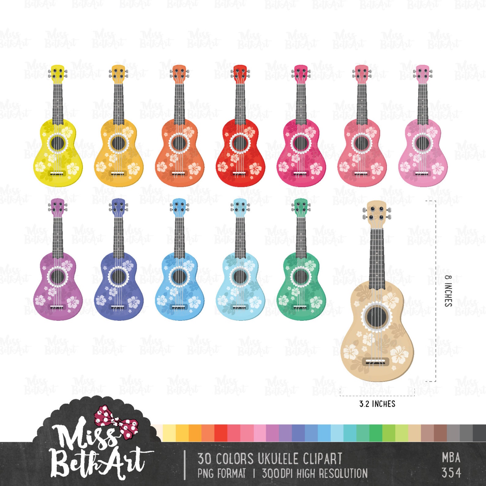 30 Colors Ukulele Clipart Instant Download - Etsy