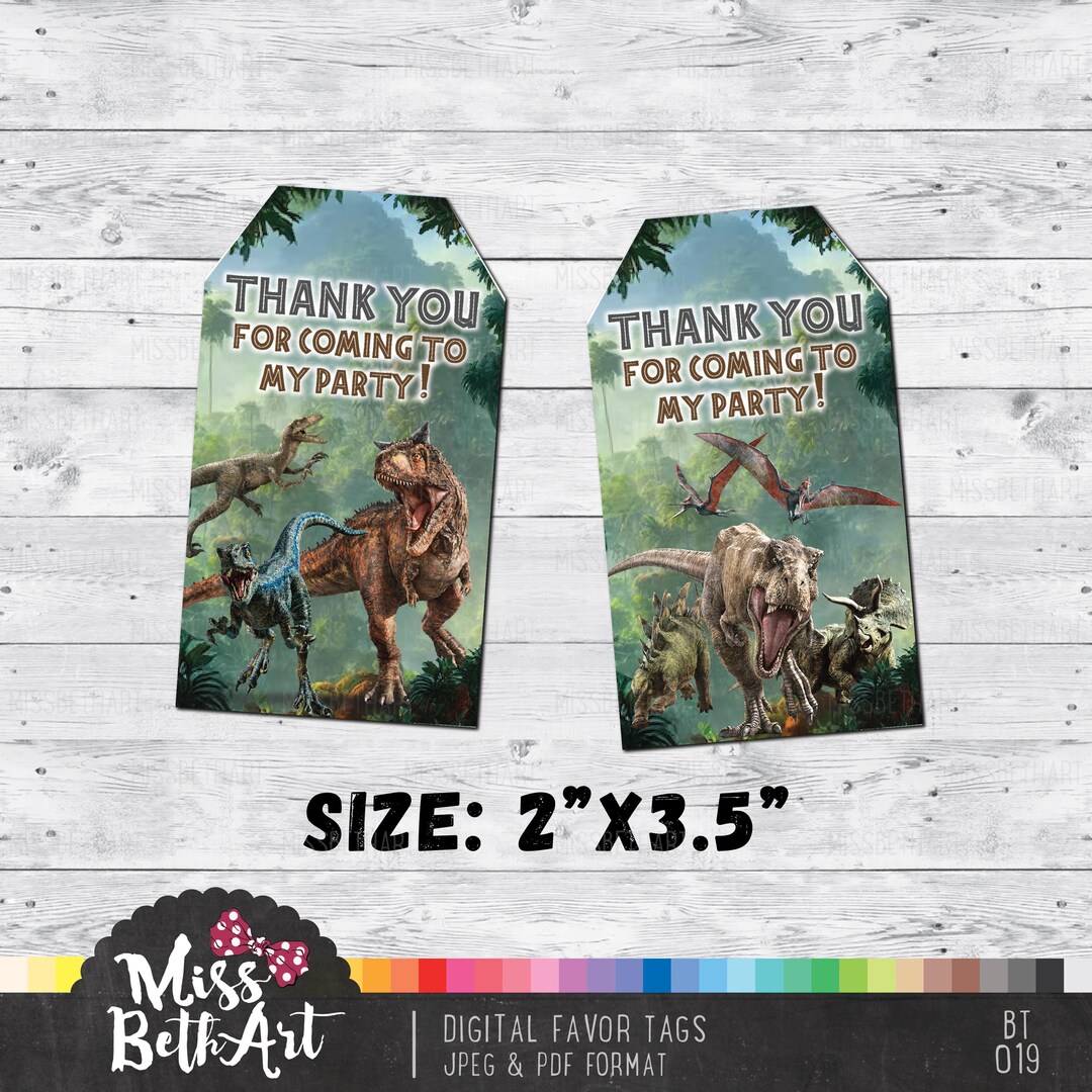 Instant Download - Digital Dinosaurs Favor Tags, Jurassic World Thank ...