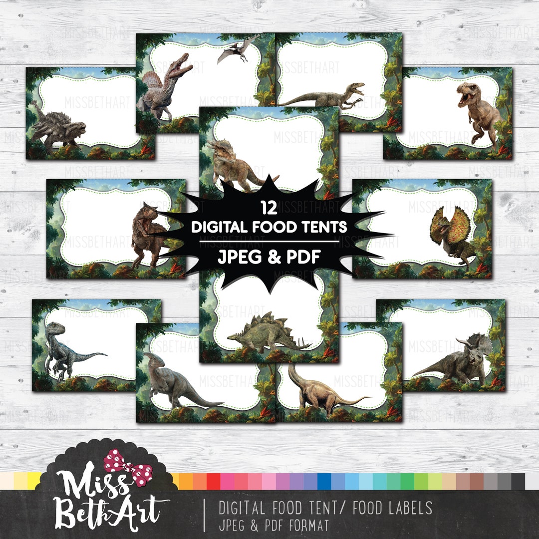 Instant Download - Digital Dinosaurs Food Labels, Food Tent, Birthday ...
