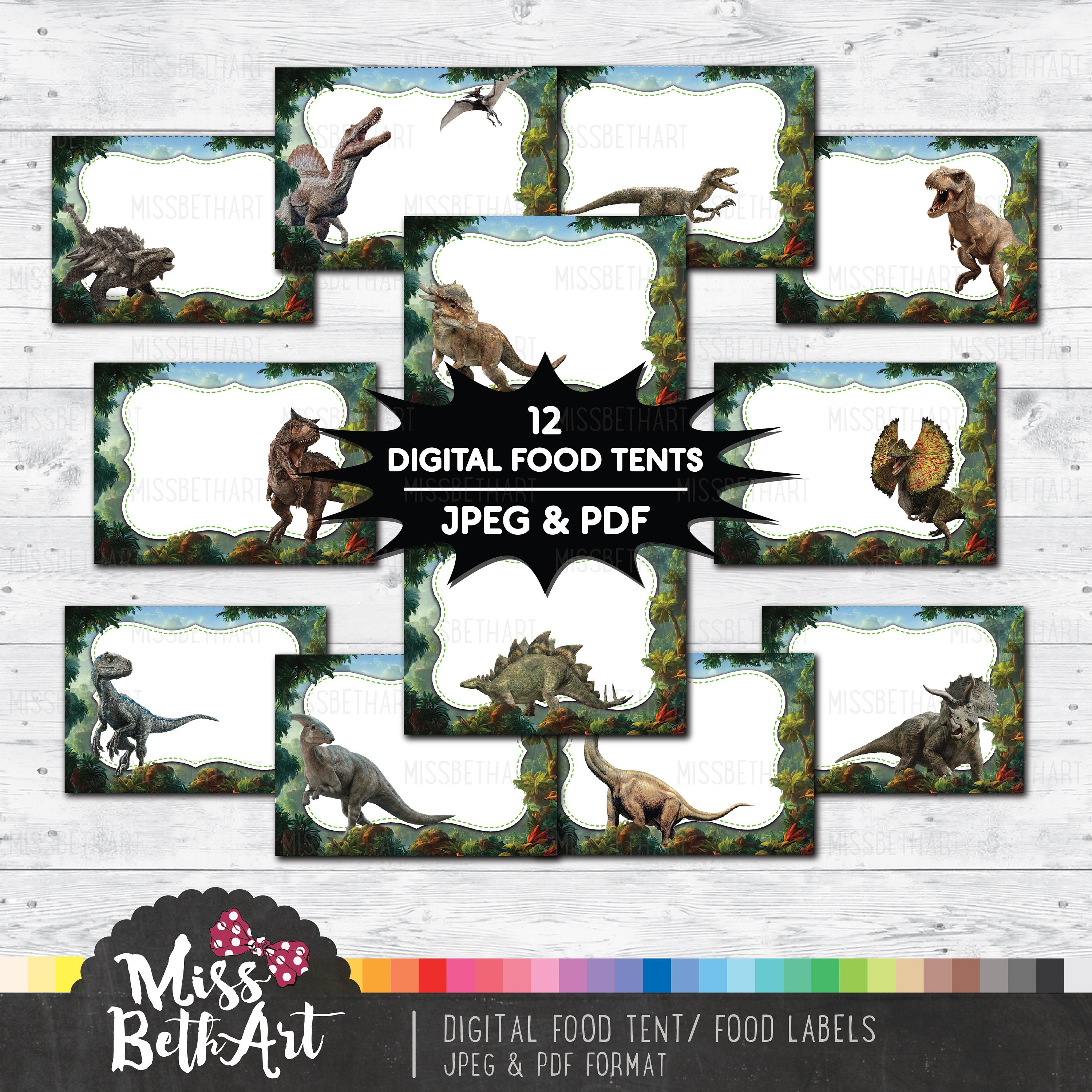 Instant Download Digital Dinosaurs Food Labels, Food Tent, Birthday ...