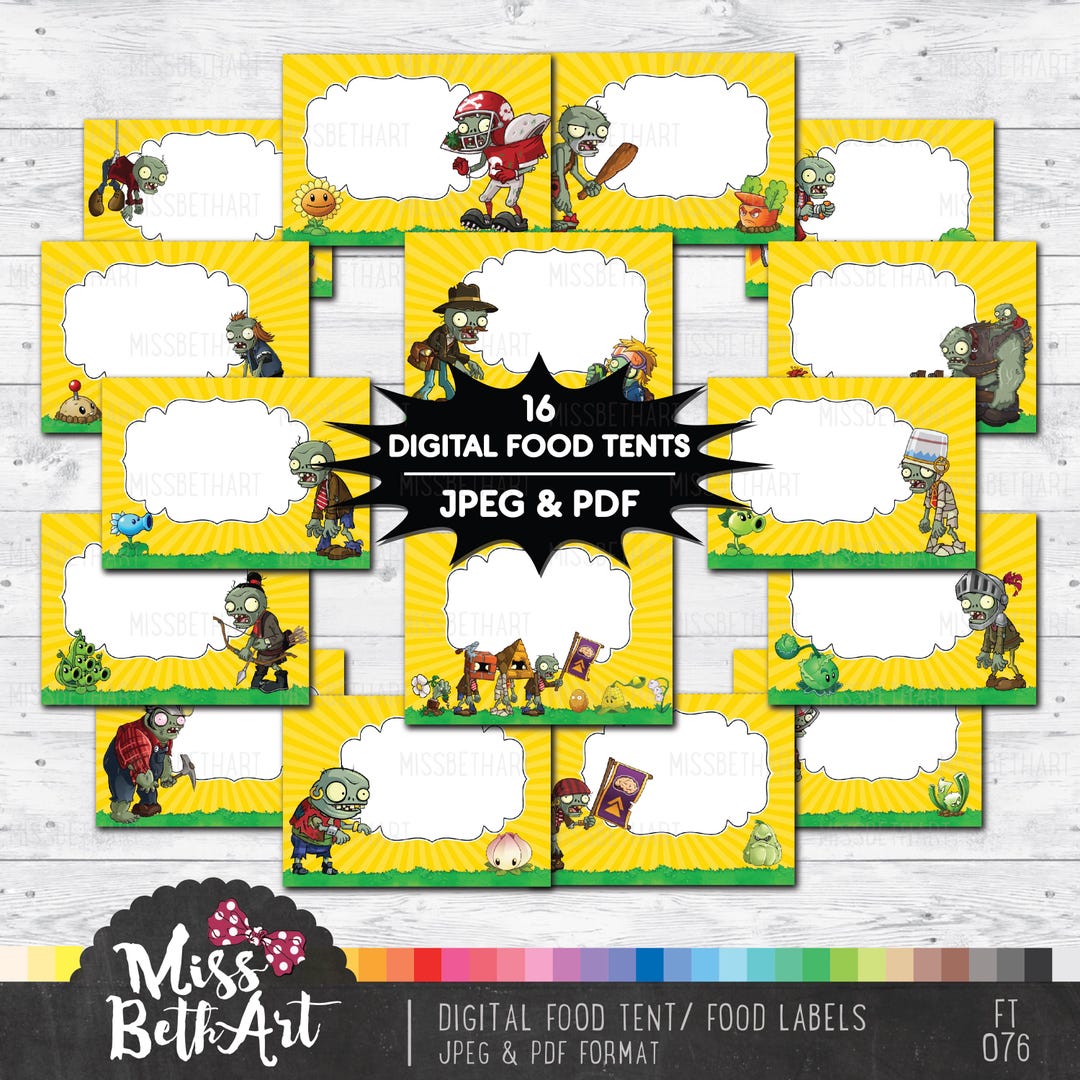 Instant Download - Digital Plant Zombies Food Labels, Food Tent ...
