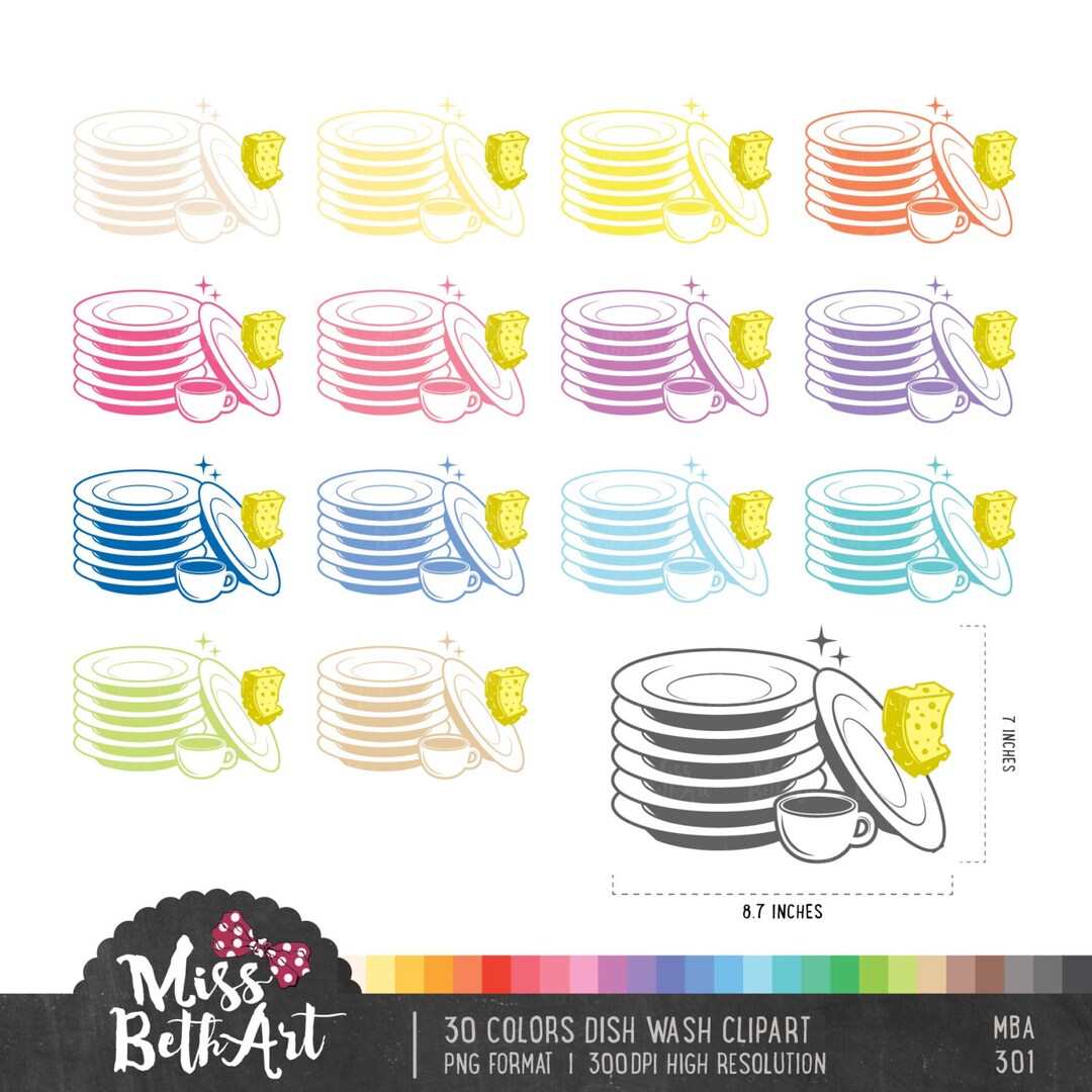 30 Colors Dish Wash Clipart. Planner Sticker Clipart. School Bulletin ...