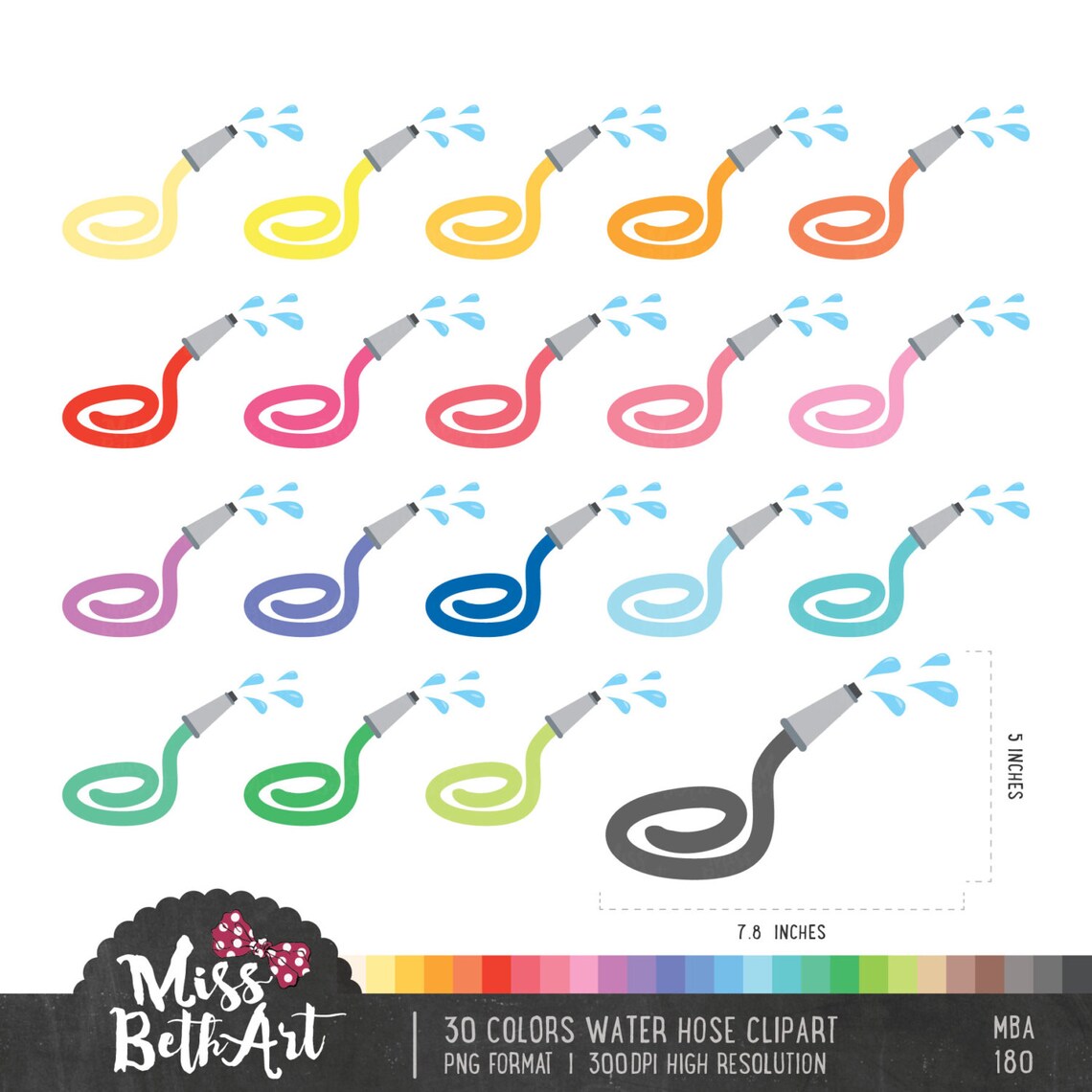 30 Colors Water Hose Clipart Instant Download | Etsy