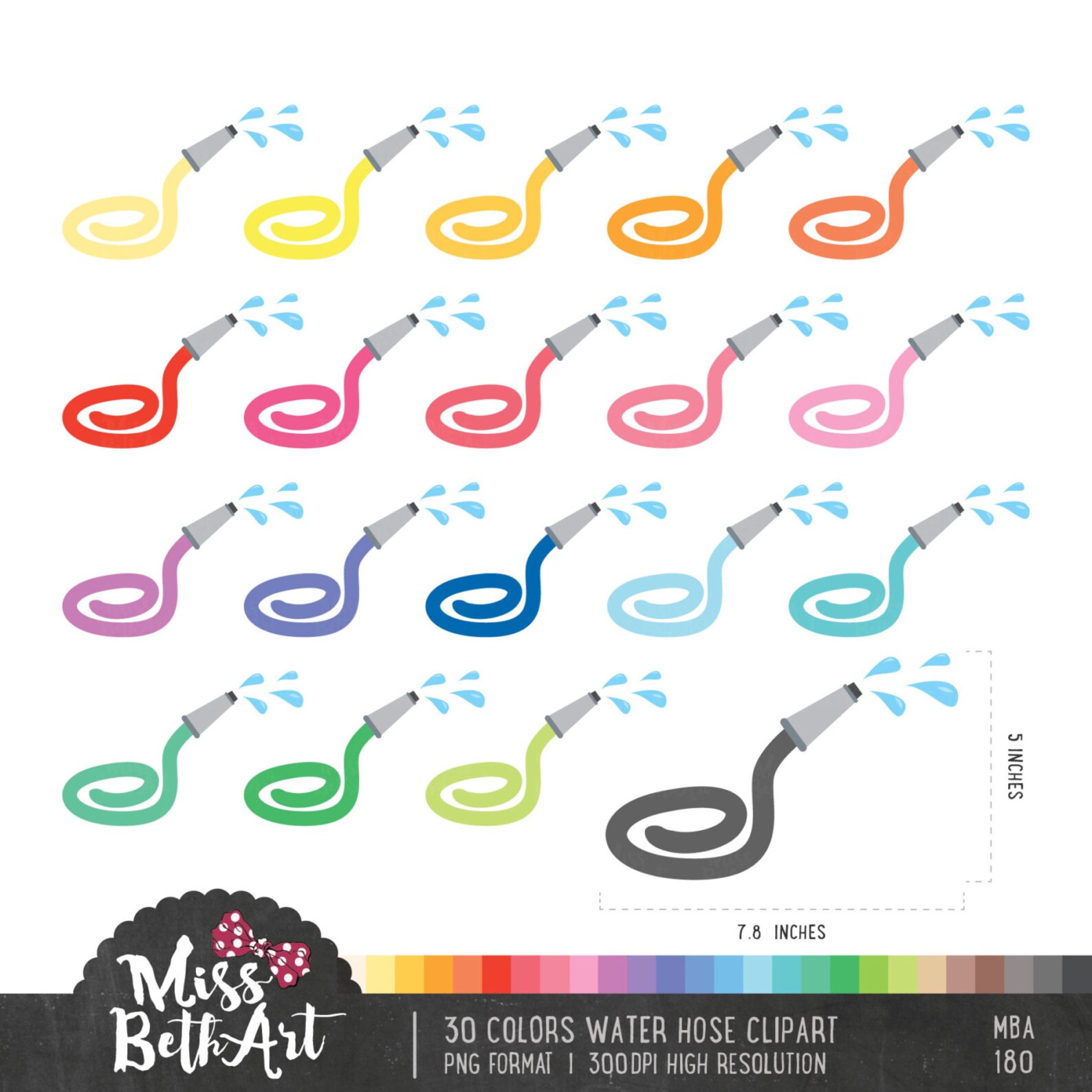 30 Colors Water Hose Clipart Instant Download | Etsy