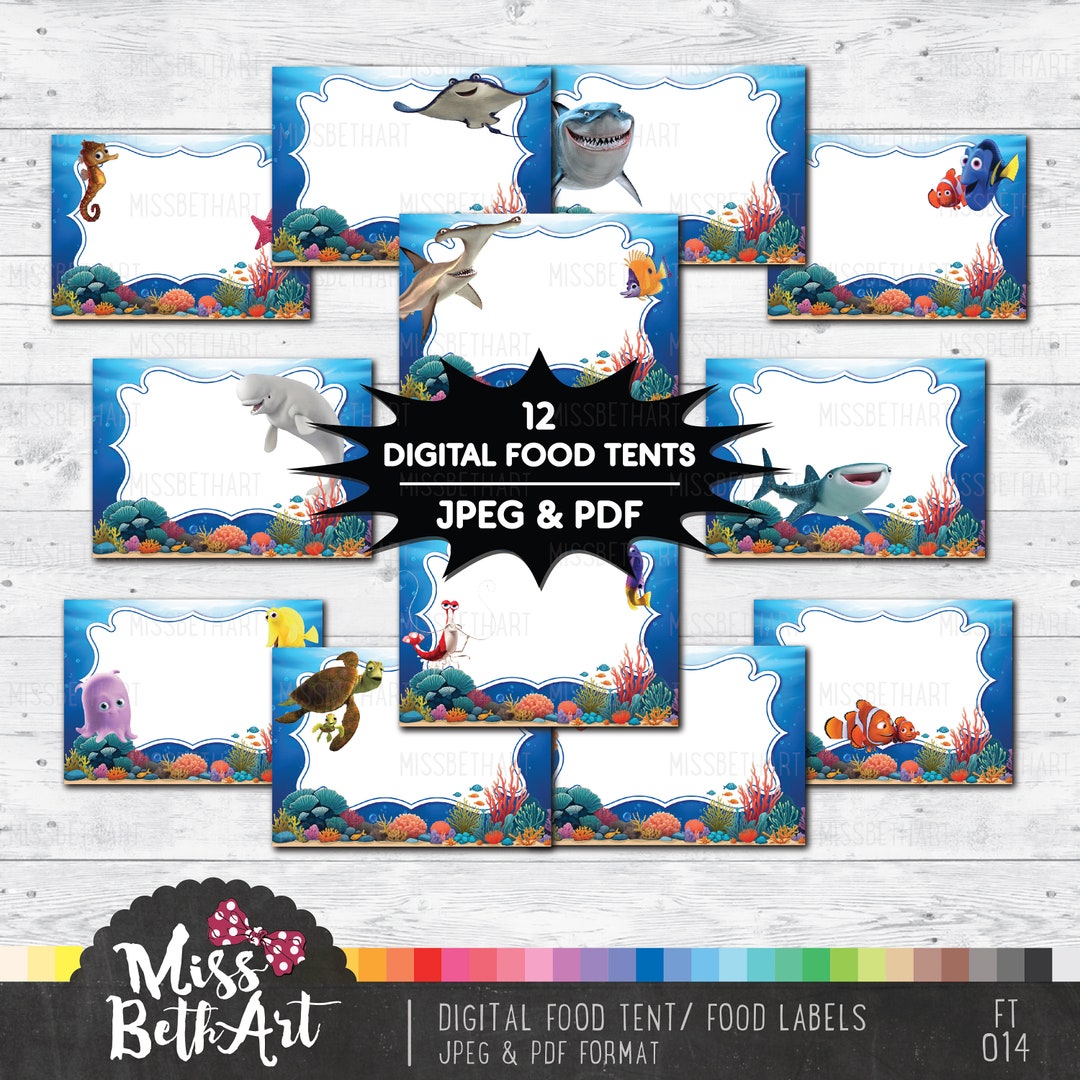 Instant Download - Digital Nemo Food Labels, Undersea Food Tent ...