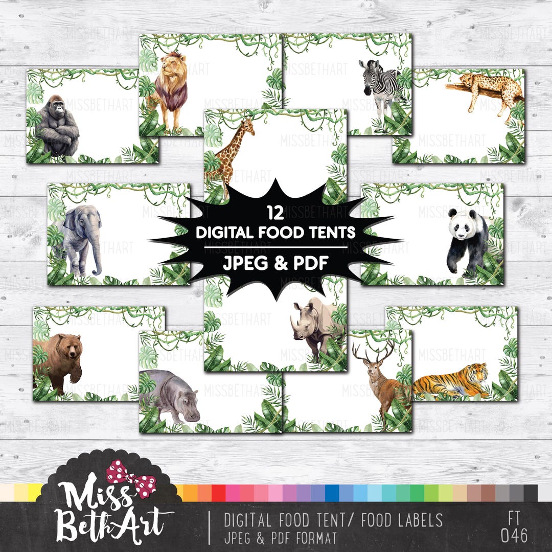Instant Download - Digital Wild Animals Food Labels, Wildlife Food Tent ...