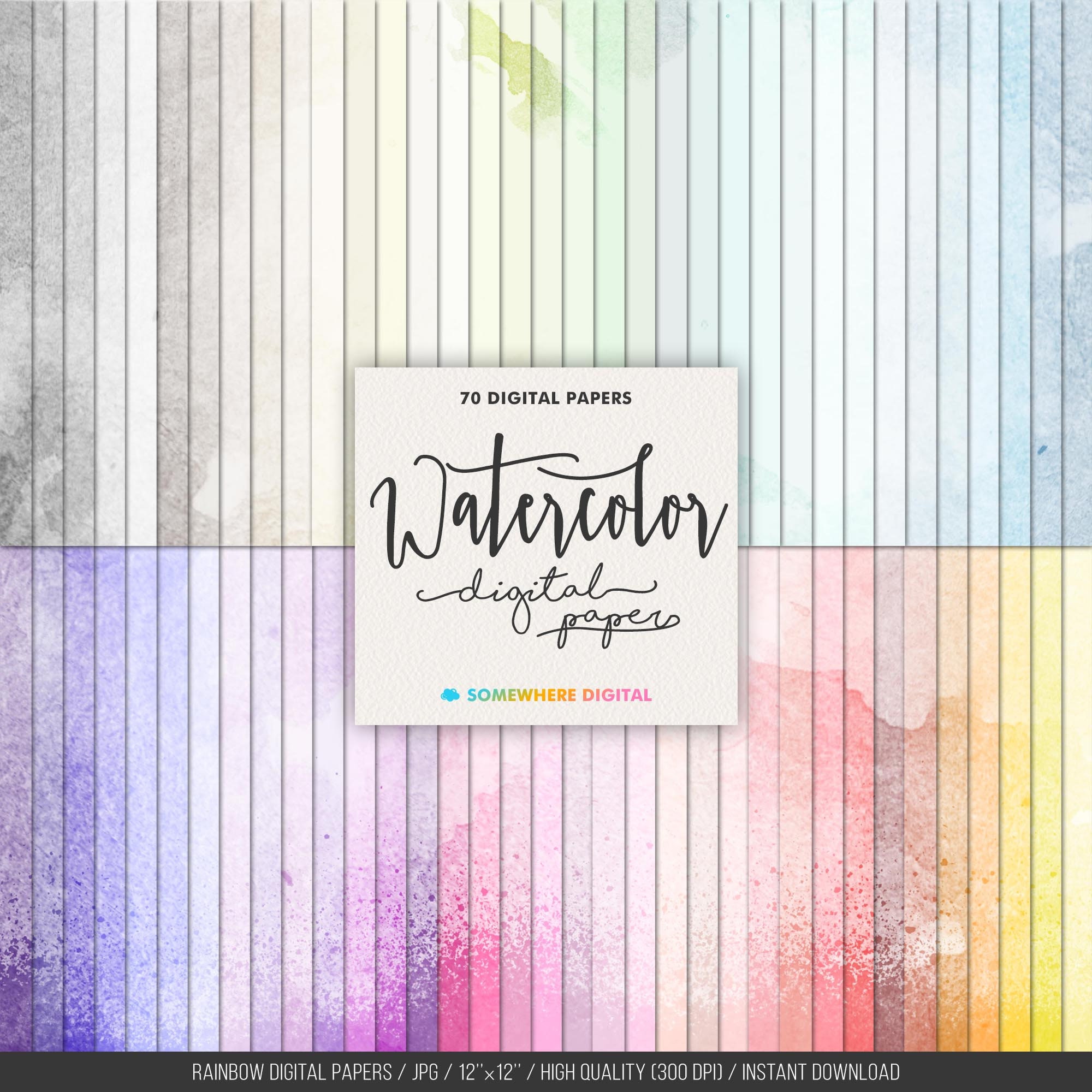 Watercolor Digital Paper Watercolor Texture Watercolor Rainbow - Etsy