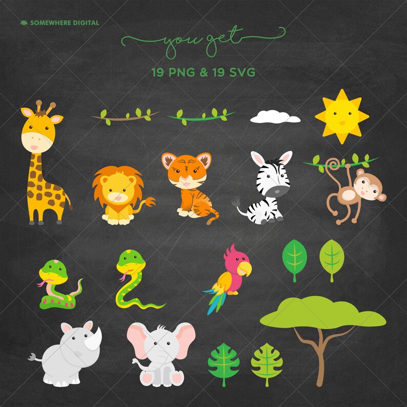 Jungle Animal Clipart Safari Animal Jungle Clipart Jungle SVG Cute ...
