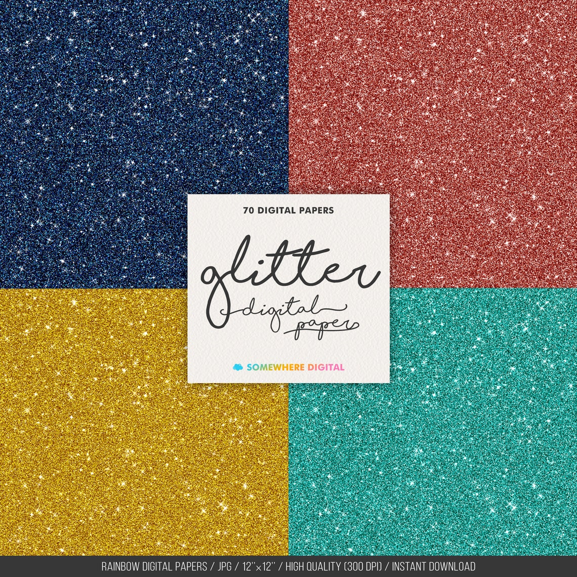 Glitter Digital Paper Glitter Papers Pack Rainbow Printable Digital ...