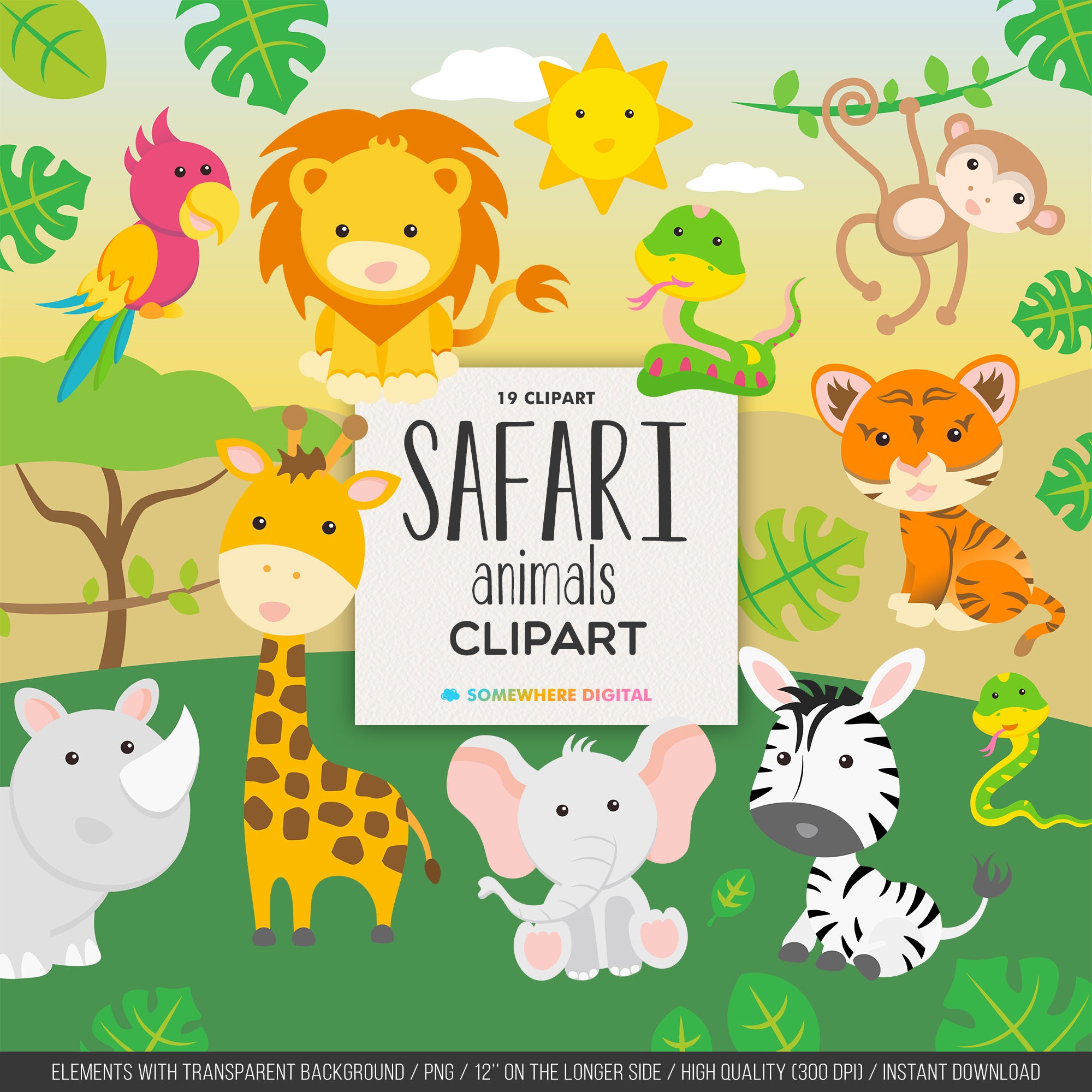 Jungle Animal Clipart Safari Animal Jungle Clipart Jungle SVG Cute ...