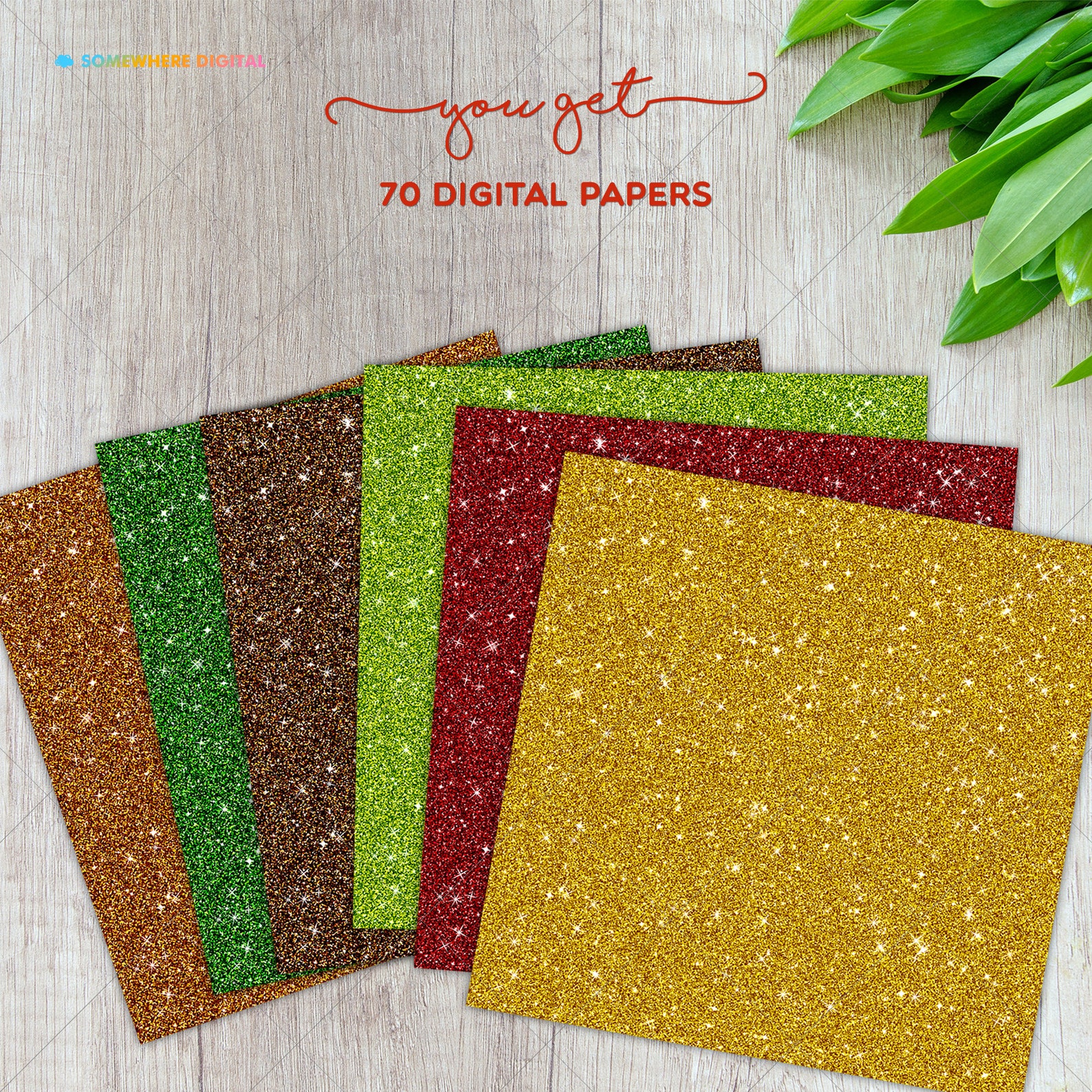 Glitter Digital Paper Glitter Papers Pack Rainbow Printable Digital ...