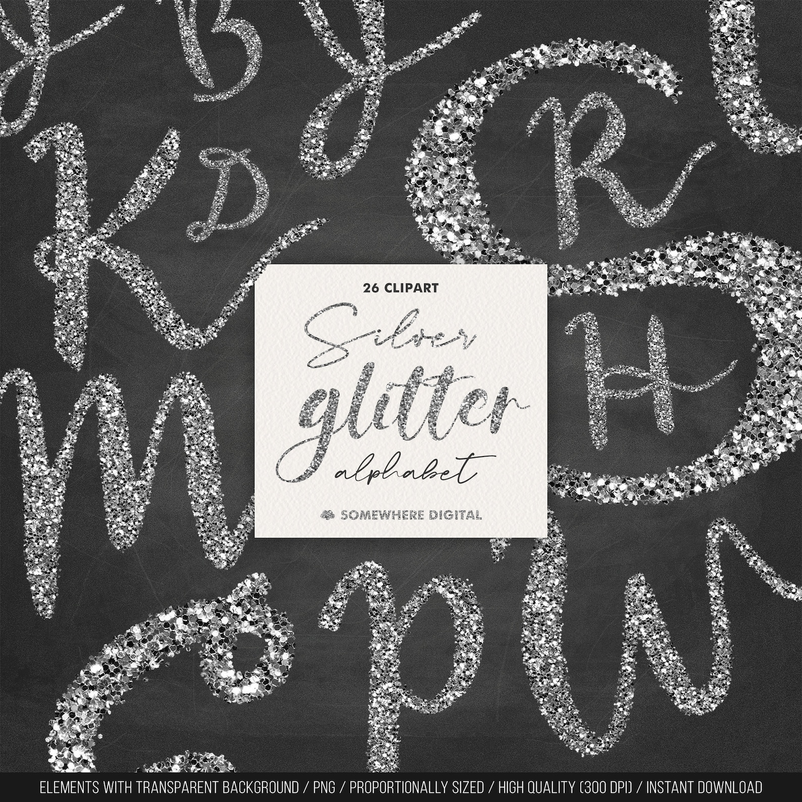 Glitter Alphabet Clipart Glitter Silver Alphabet Glitter Clipart ...