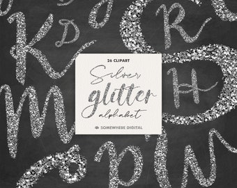 Silver Glitter Alphabet Clipart,letters,cursive,silver Font,wedding ...