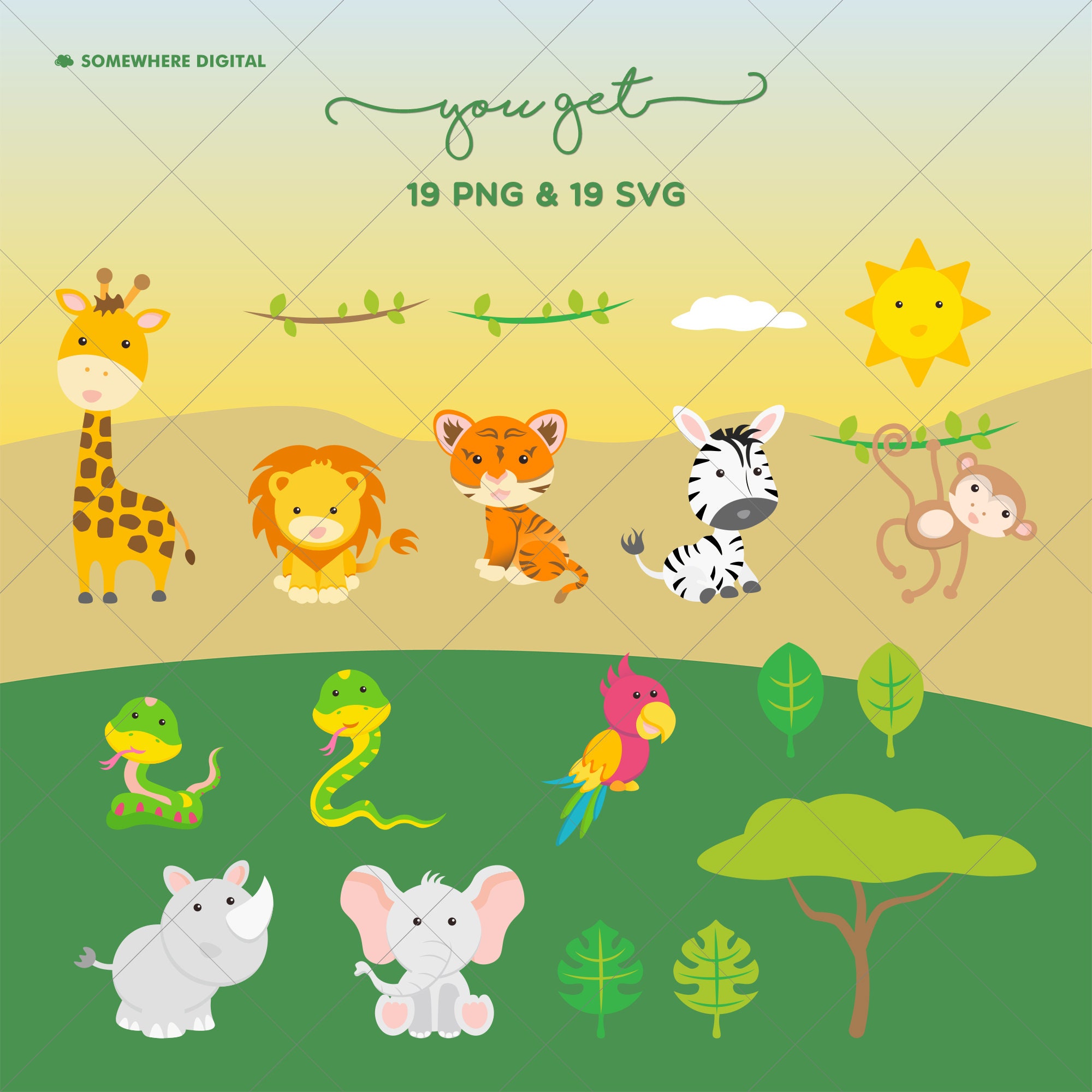 Jungle Animal Clipart Safari Animal Jungle Clipart Jungle SVG Cute ...