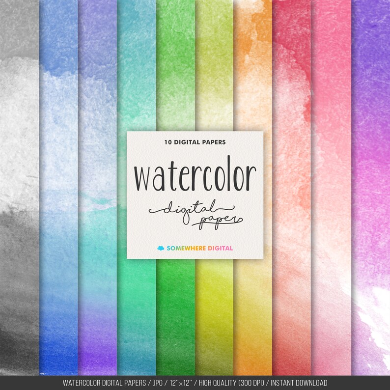 Watercolor Textures Digital Paper Pack: Ombre Scrapbooking (digital ...
