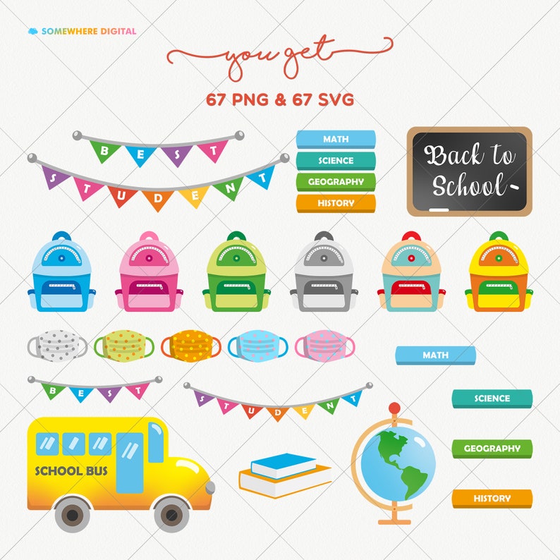Back to School Clipart | School Supplies PNG for Teachers, Planners ...