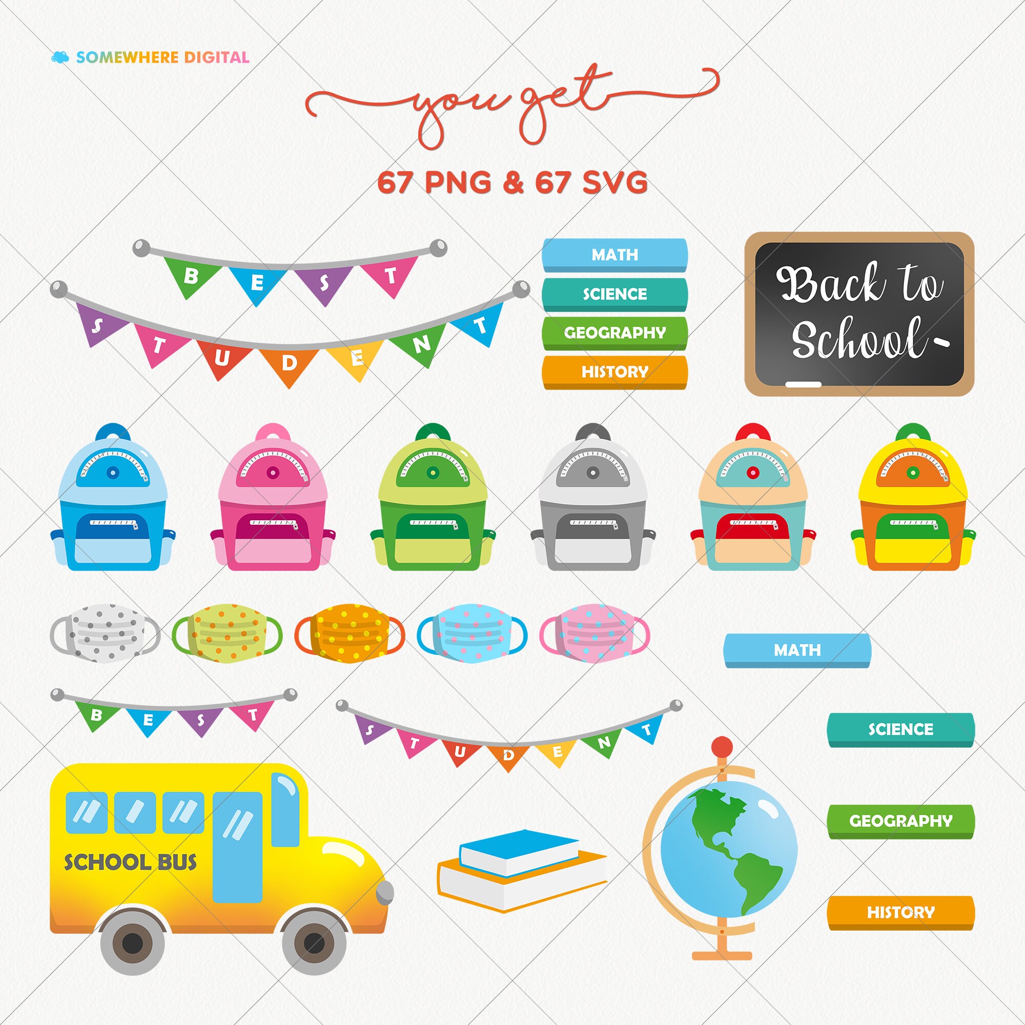 Back to School Clipart | School Supplies PNG for Teachers, Planners ...