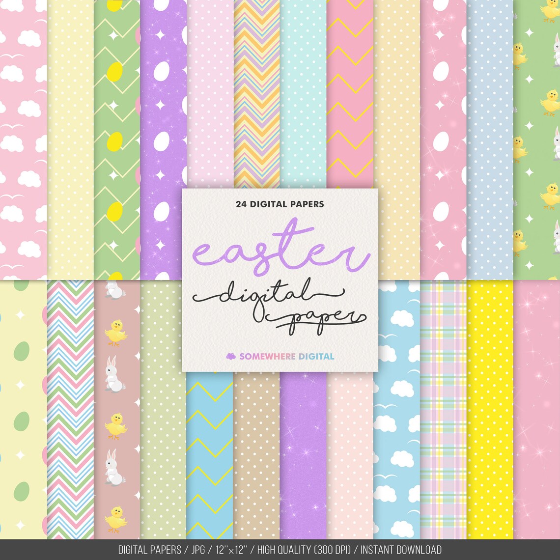 Easter Digital Paper Easter Scrapbooking Kit Easter Bunnies Paper Chick ...