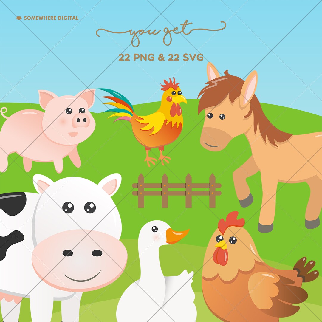 Farm Animals Clipart Farm Animal Vector Farmer Printable Cute Farm ...