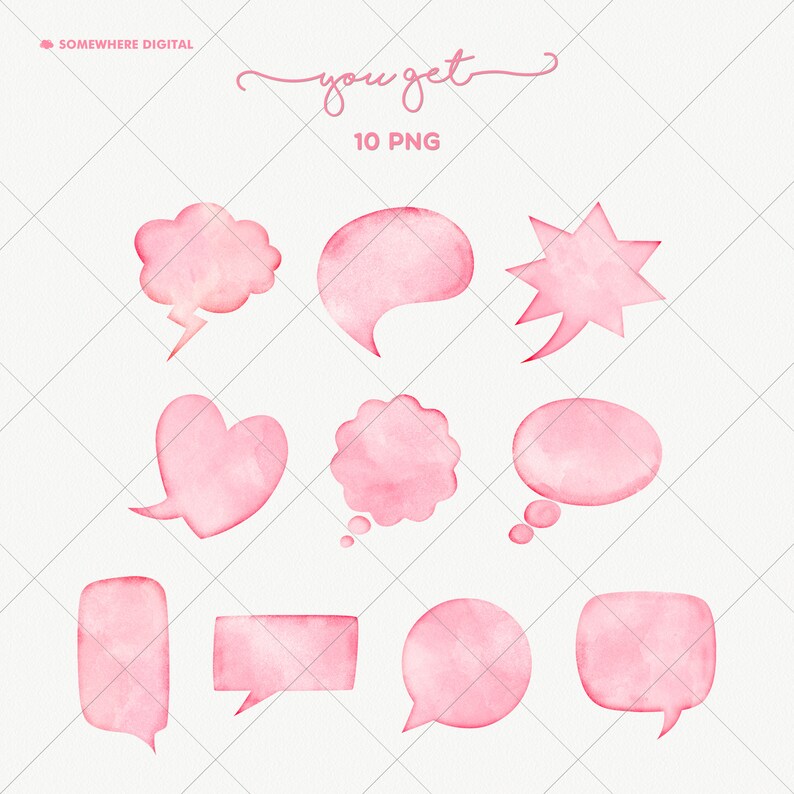 Watercolor Clipart Speech Bubbles Watercolor Clipart Texts Clouds ...