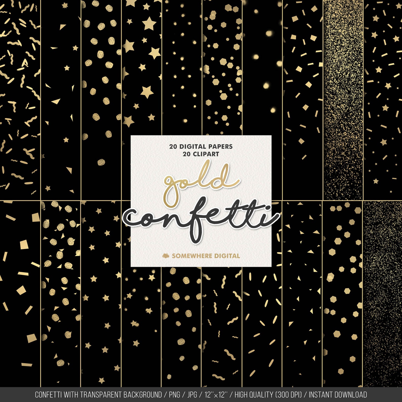 Confetti Clipart Gold Confetti Digital Paper Confetti Gold Foil Clip ...