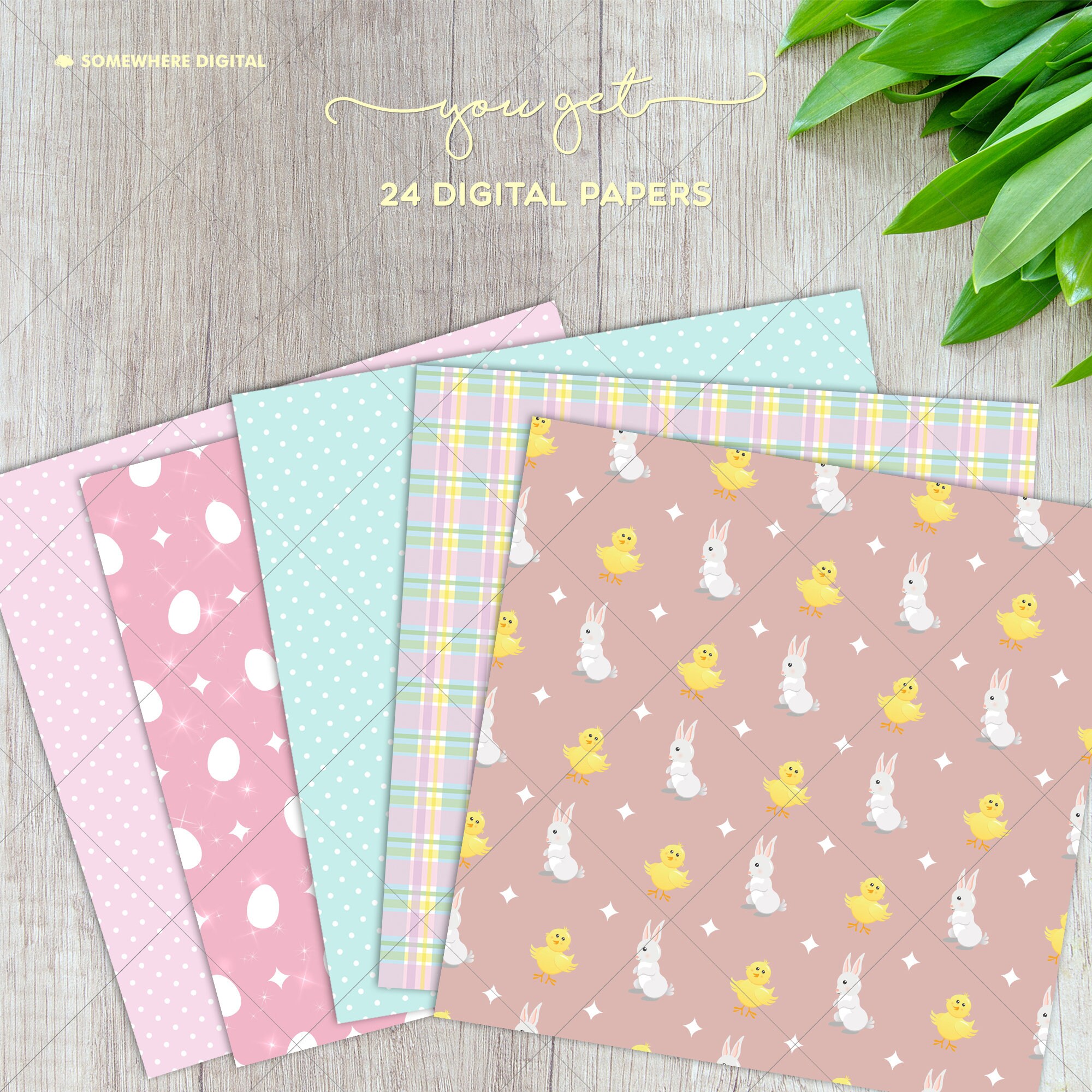 Easter Digital Paper Easter Scrapbooking Kit Easter Bunnies Paper Chick ...
