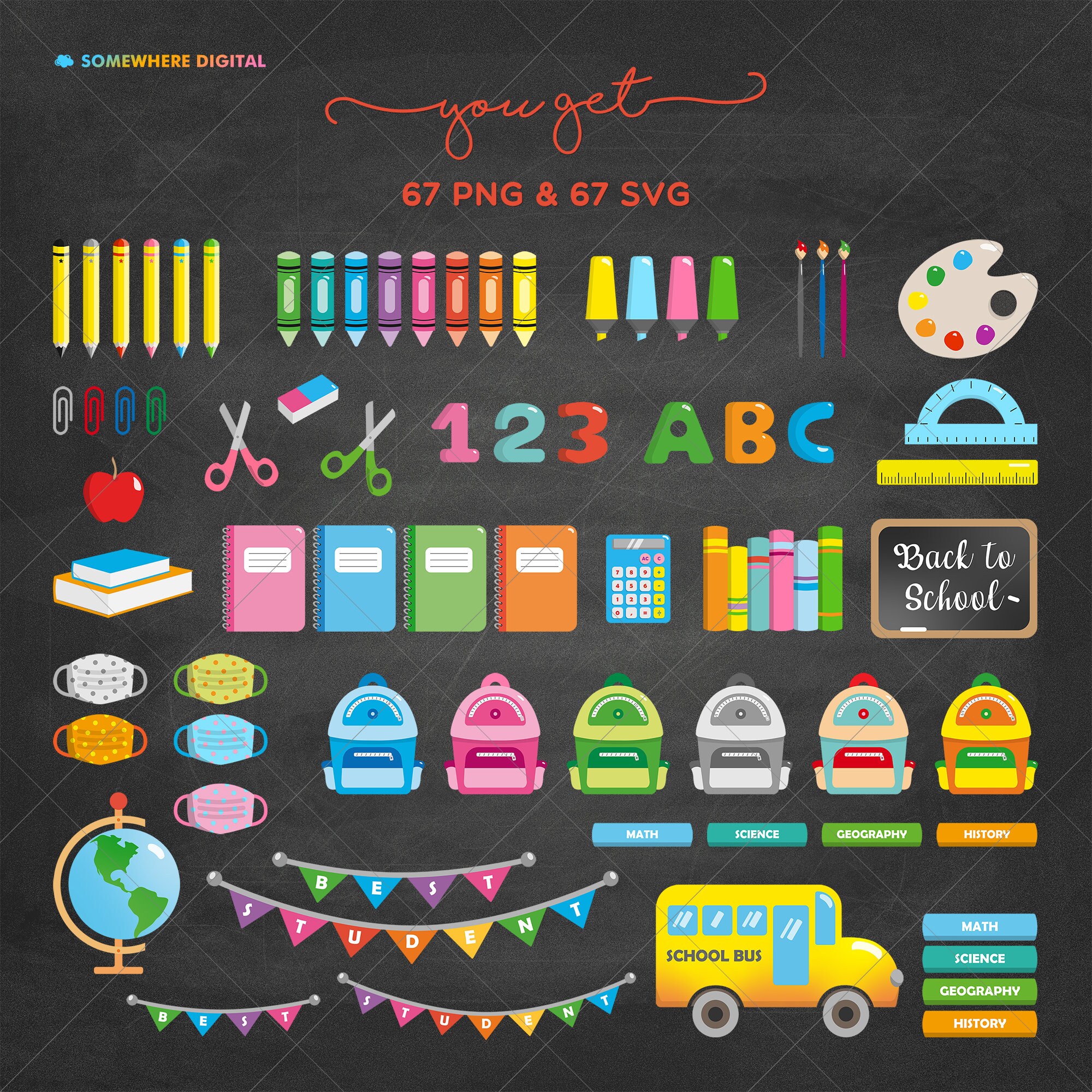 Back to School Clipart | School Supplies PNG for Teachers, Planners ...