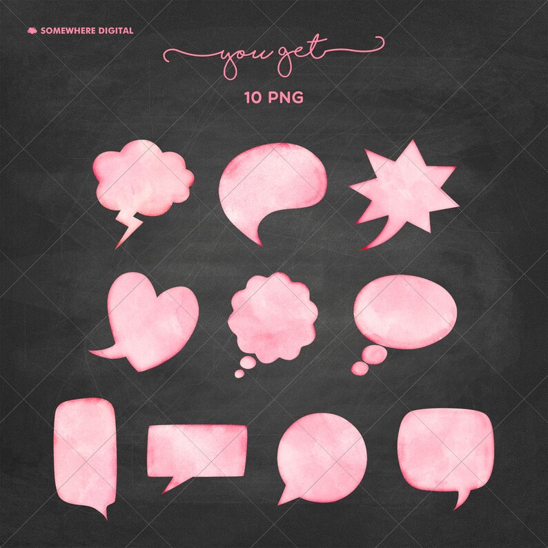 Watercolor Clipart Speech Bubbles Watercolor Clipart Texts Clouds ...