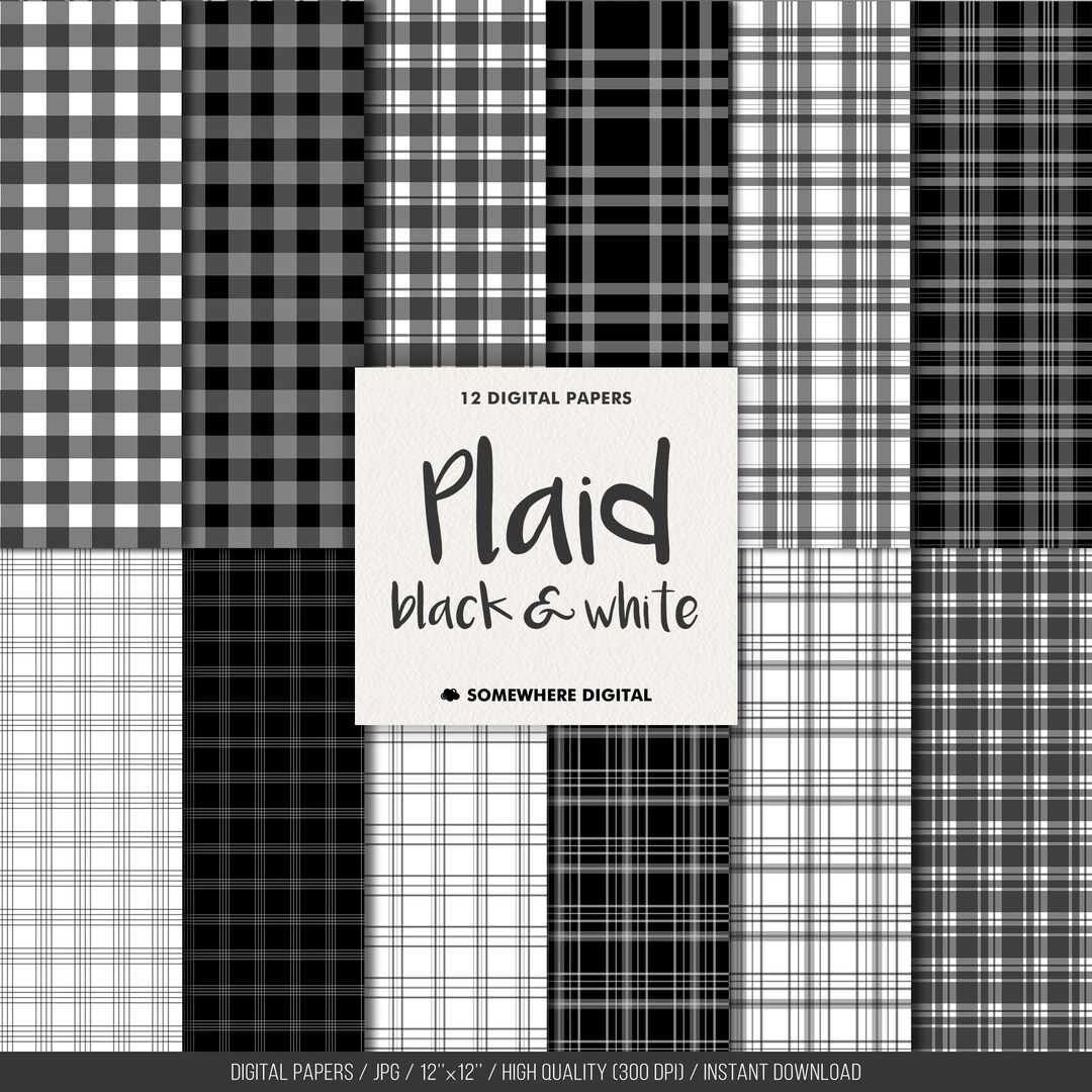 Plaid Digital Paper Black and White Gingham Lumberjack Tartan Gingham ...
