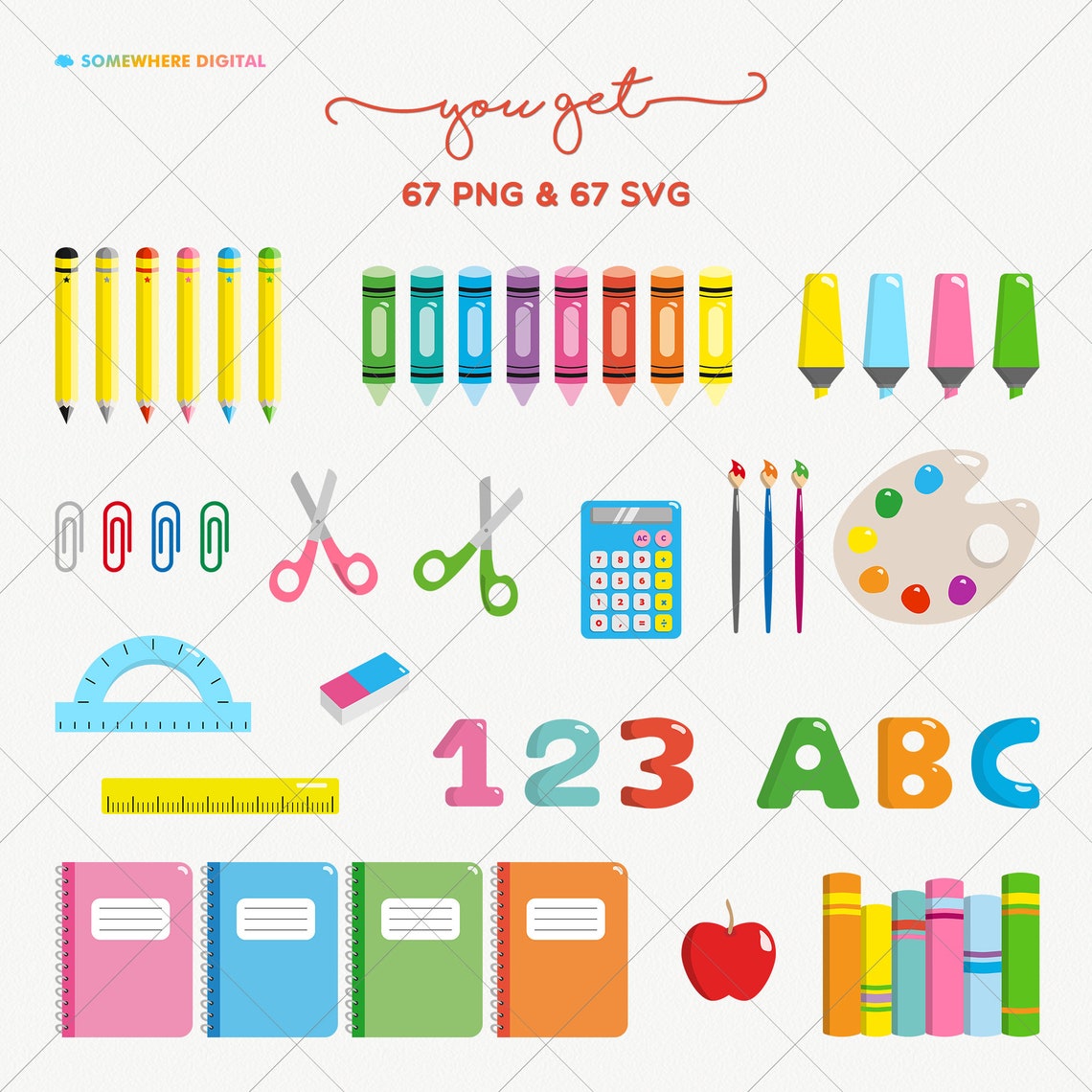Back to School Clipart | School Supplies PNG for Teachers, Planners ...