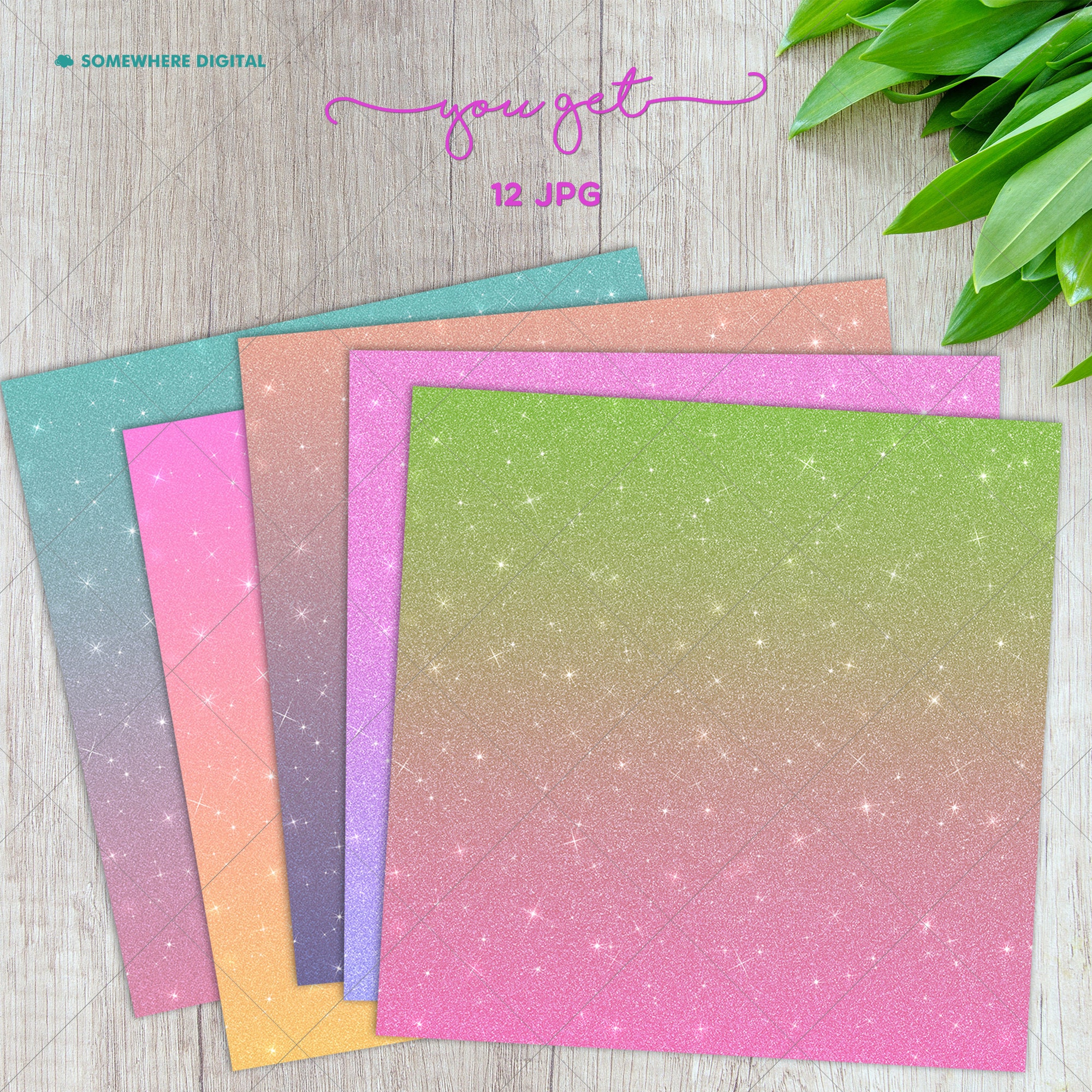 Ombre Glitter Digital Paper Rainbow Glitter Printable Glitter ...