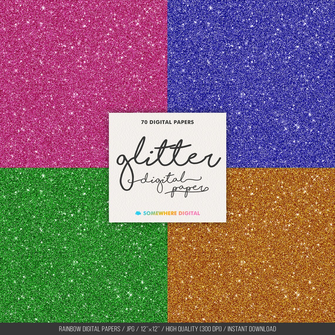 Glitter Digital Paper Glitter Papers Pack Rainbow Printable Digital ...