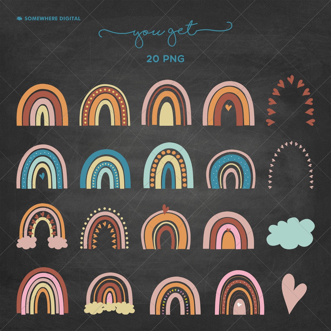 Boho Rainbow Clipart Pastel Rainbows Kids Clipart Rainbow Scrapbooking ...