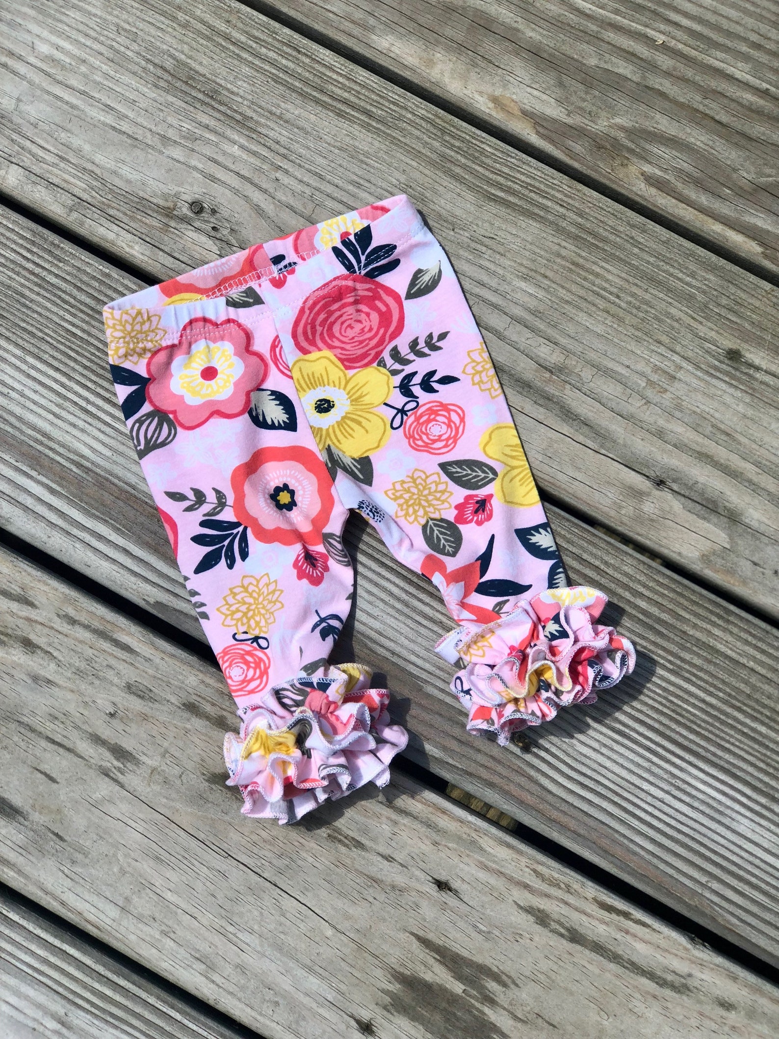 Coral Floral Double Ruffle Girls Leggings Newborn Ruffle - Etsy