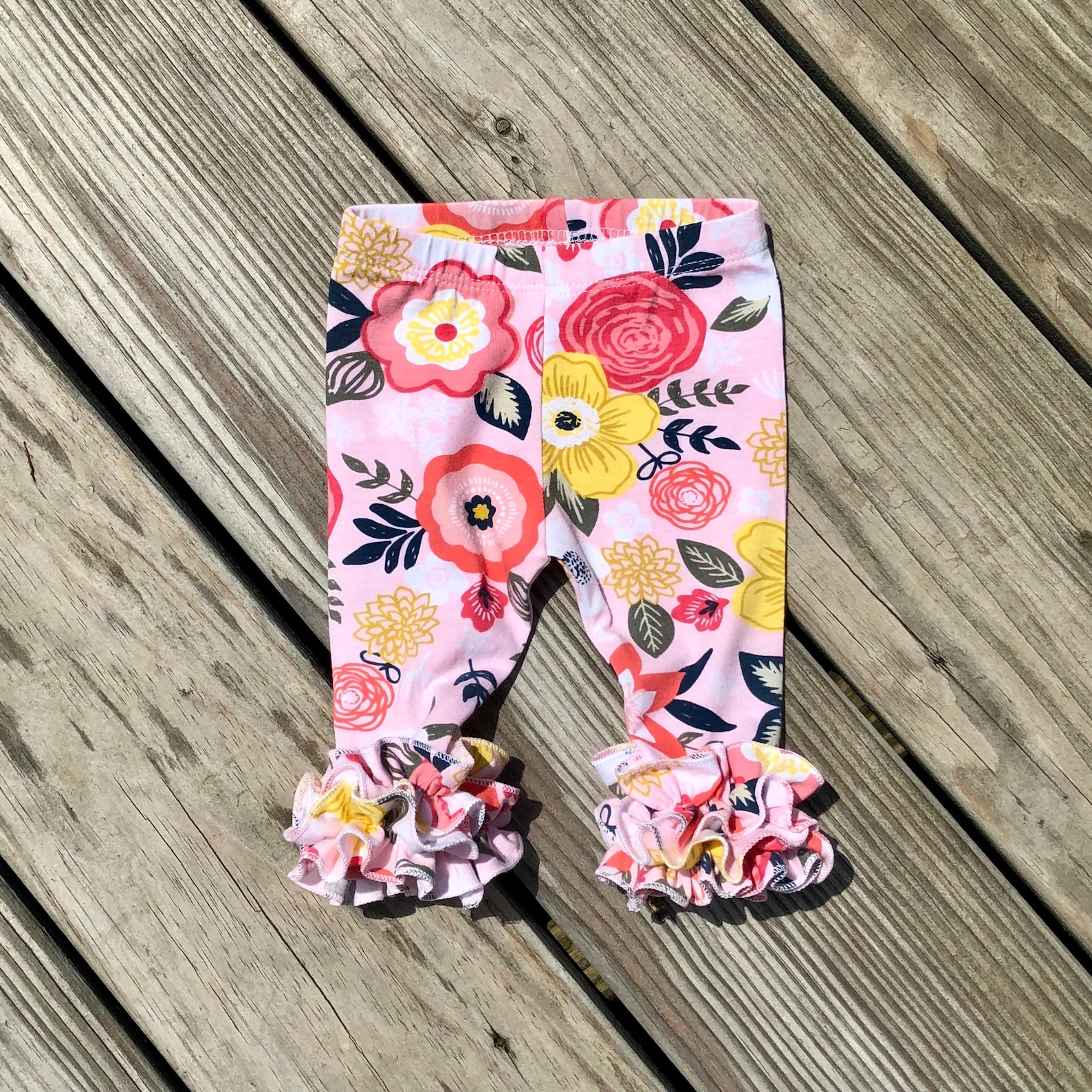 Coral Floral Double Ruffle Girls Leggings Newborn Ruffle - Etsy