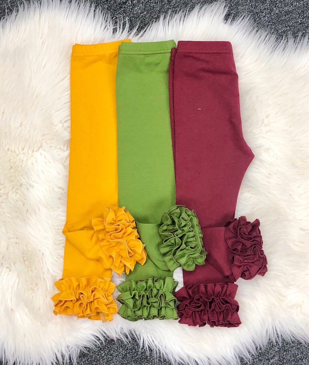 Double Ruffle Girls Leggings, Newborn Ruffle Leggings, Stretchy Knit ...