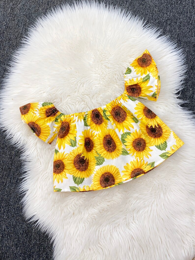 Sunflower off Shoulder Top, Girls Yellow Sunflower Crop Top, Sunflower ...