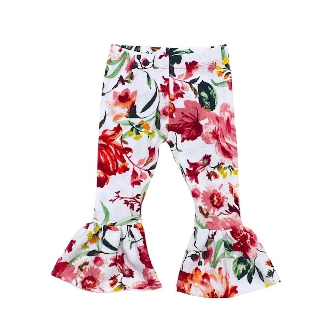 White Floral Bell Pants, Boho Bell Bottoms, Birthday Rainbow Leggings ...