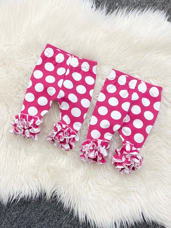 Pink dot leggings Double ruffle girls leggings newborn | Etsy