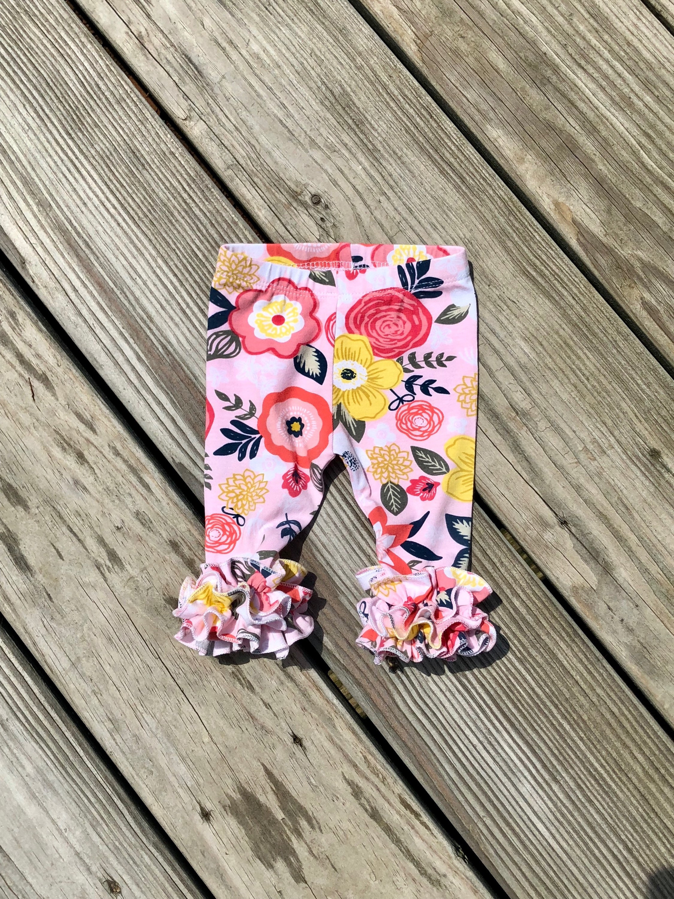 Coral Floral Double Ruffle Girls Leggings Newborn Ruffle - Etsy