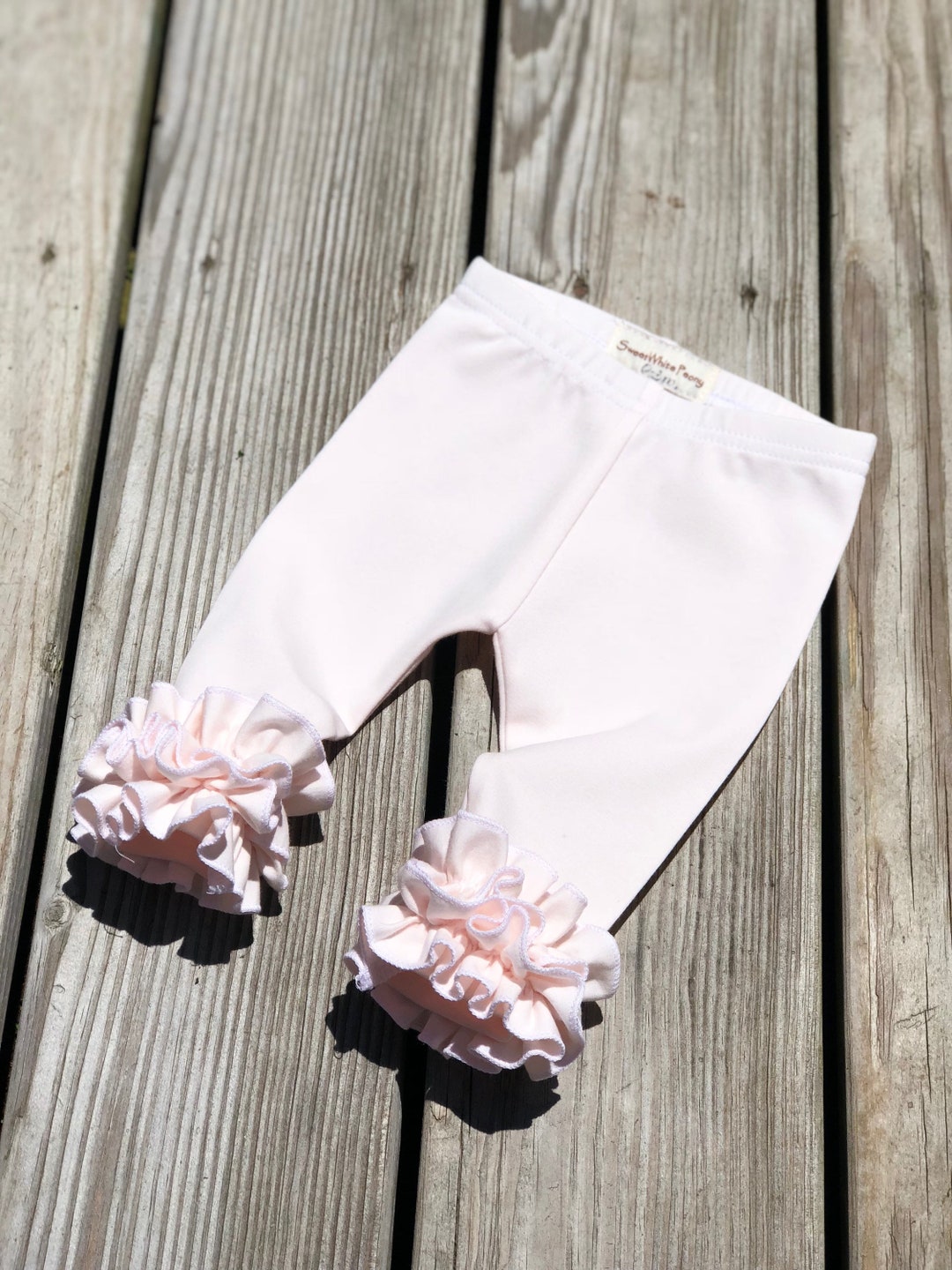 Blush Double Ruffle Girls Leggings, Newborn Ruffle Leggings, Stretchy ...
