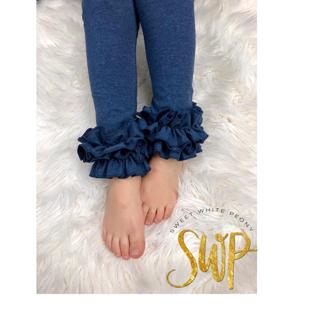 Dark Denim Knit Ruffle Leggings, Jeans Ruffle Leggings, Baby Coming ...